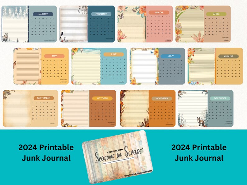 2024 Calendar Printable Calendar Digital Calendar junk Journal journal ...