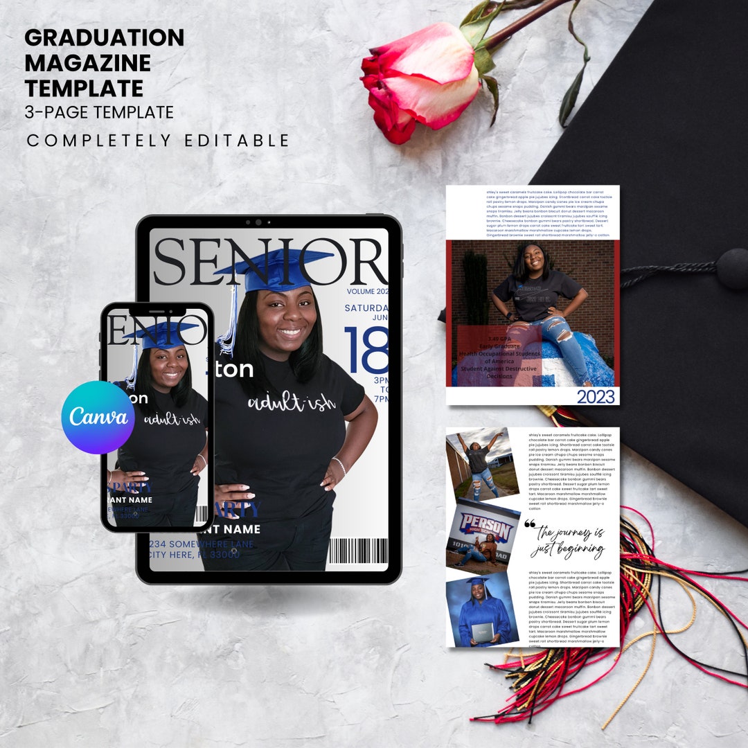 Graduate Magazine Cover Canva Template custom Magazine - Etsy