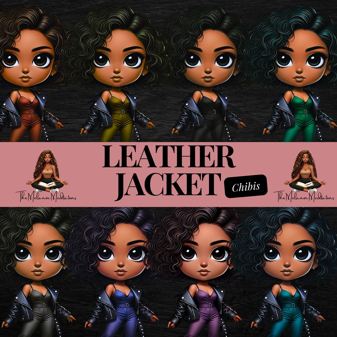 Stylish Chibi Characters in Leather Jackets AI Art for Scrapbooking ...