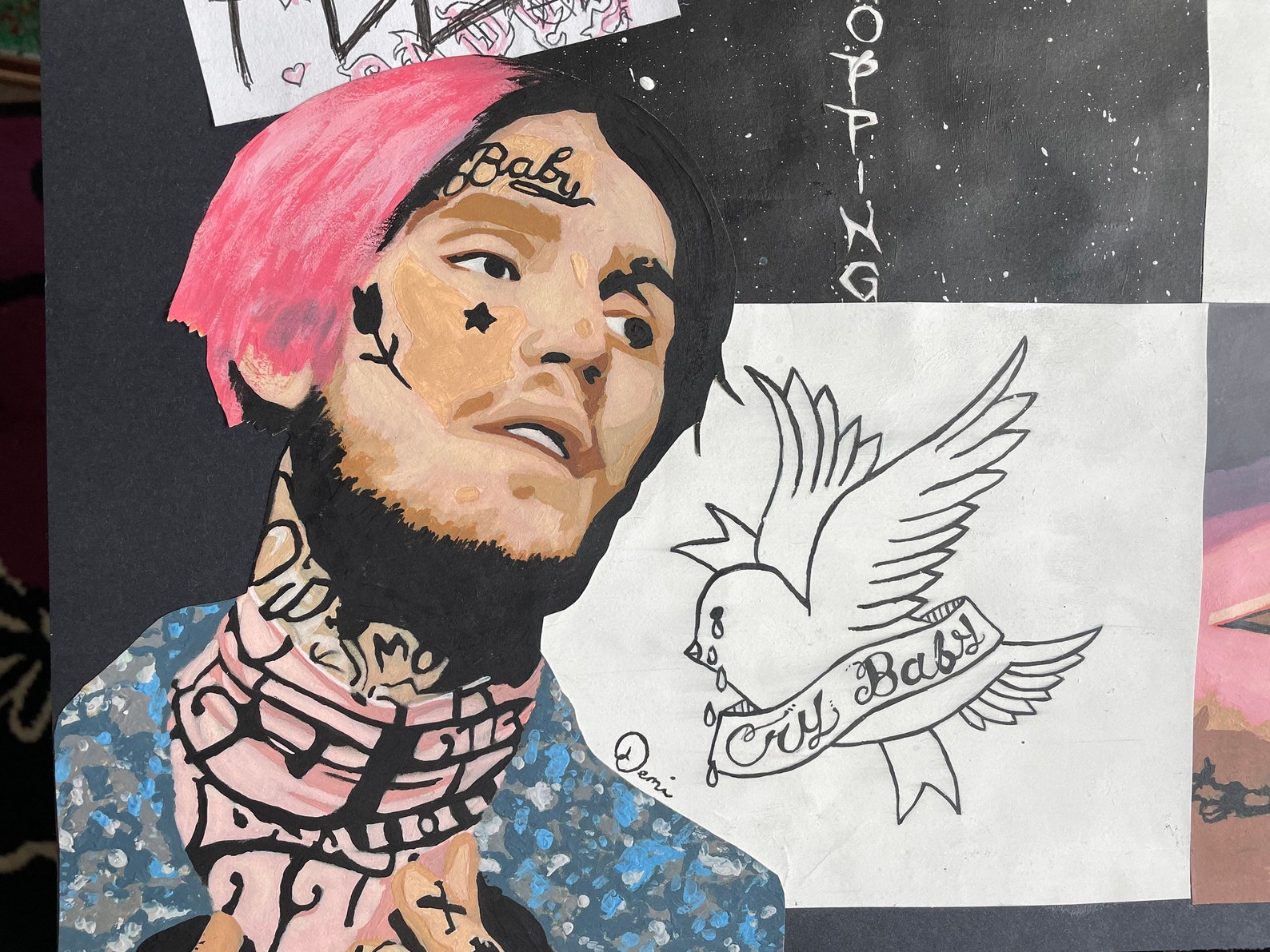 Lil peep Acrylic Hand-painted collage portrait. | Etsy