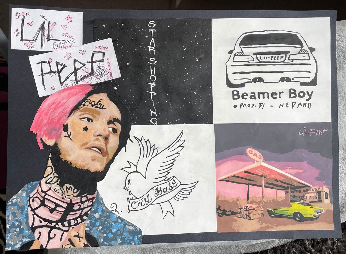 Lil peep Acrylic Hand-painted collage portrait. | Etsy