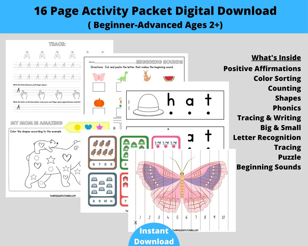 Download, Toddler Worksheets, Alphabet Sounds, Numbers, Affirmations ...