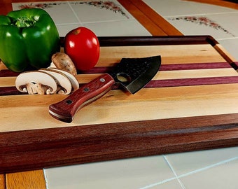 Custom Purple Heart, Walnut, and Maple Live Edge Cutting Board With ...