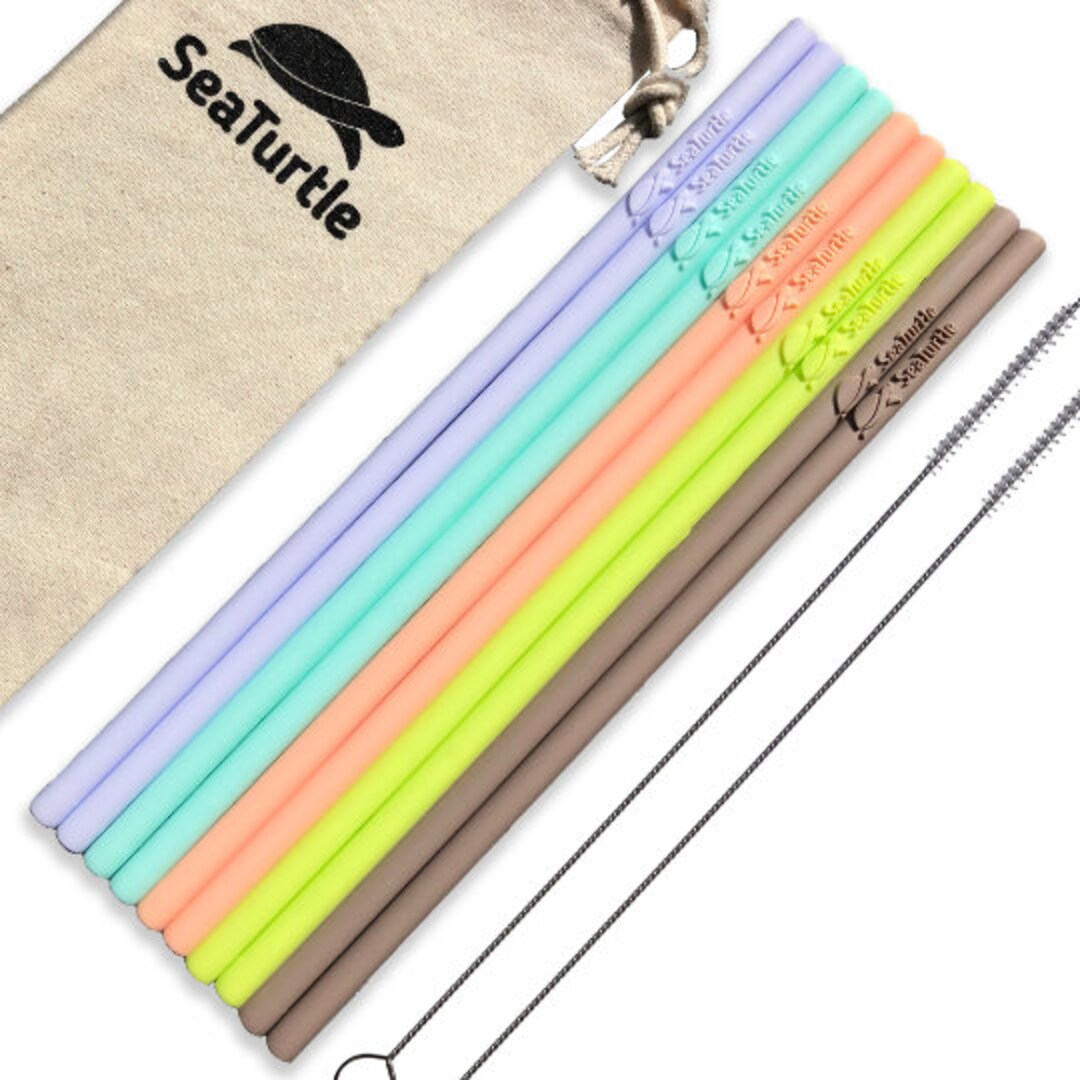 Seaturtle Silicone Straws - Pack of 10 Reusable Silicone Drinking ...