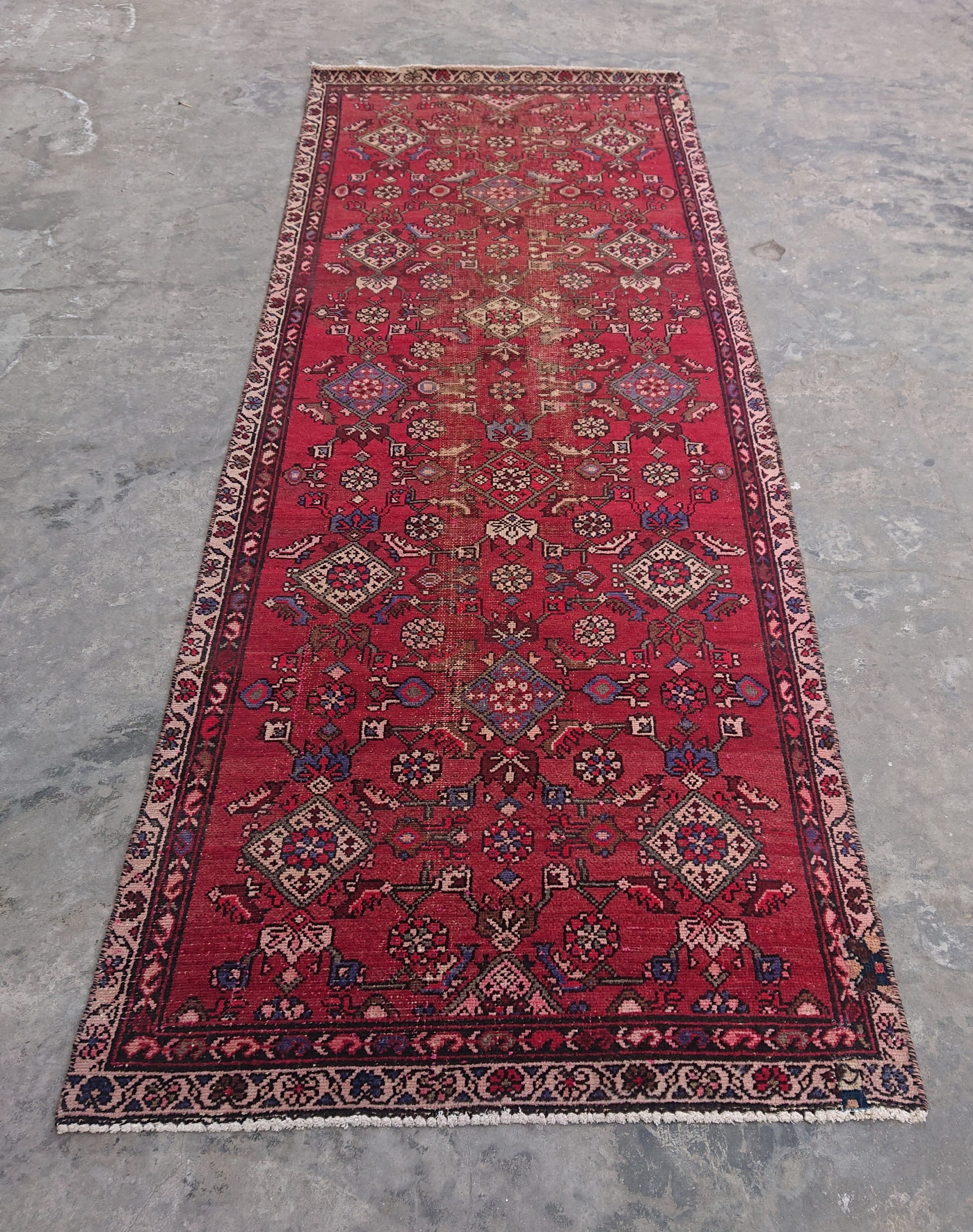 3'2 X 8'8 Ft. Vintage Red Oriental Rug Runner, 3x9 Afghan Handmade ...