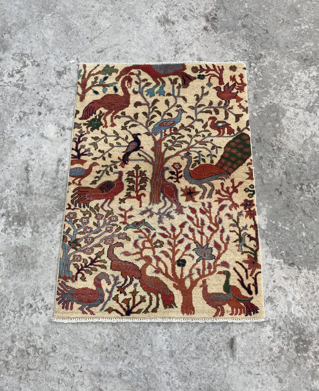 Tree of Life Wool Rug, Forest Rug, Pictorial Rug, Animal Print Rug ...