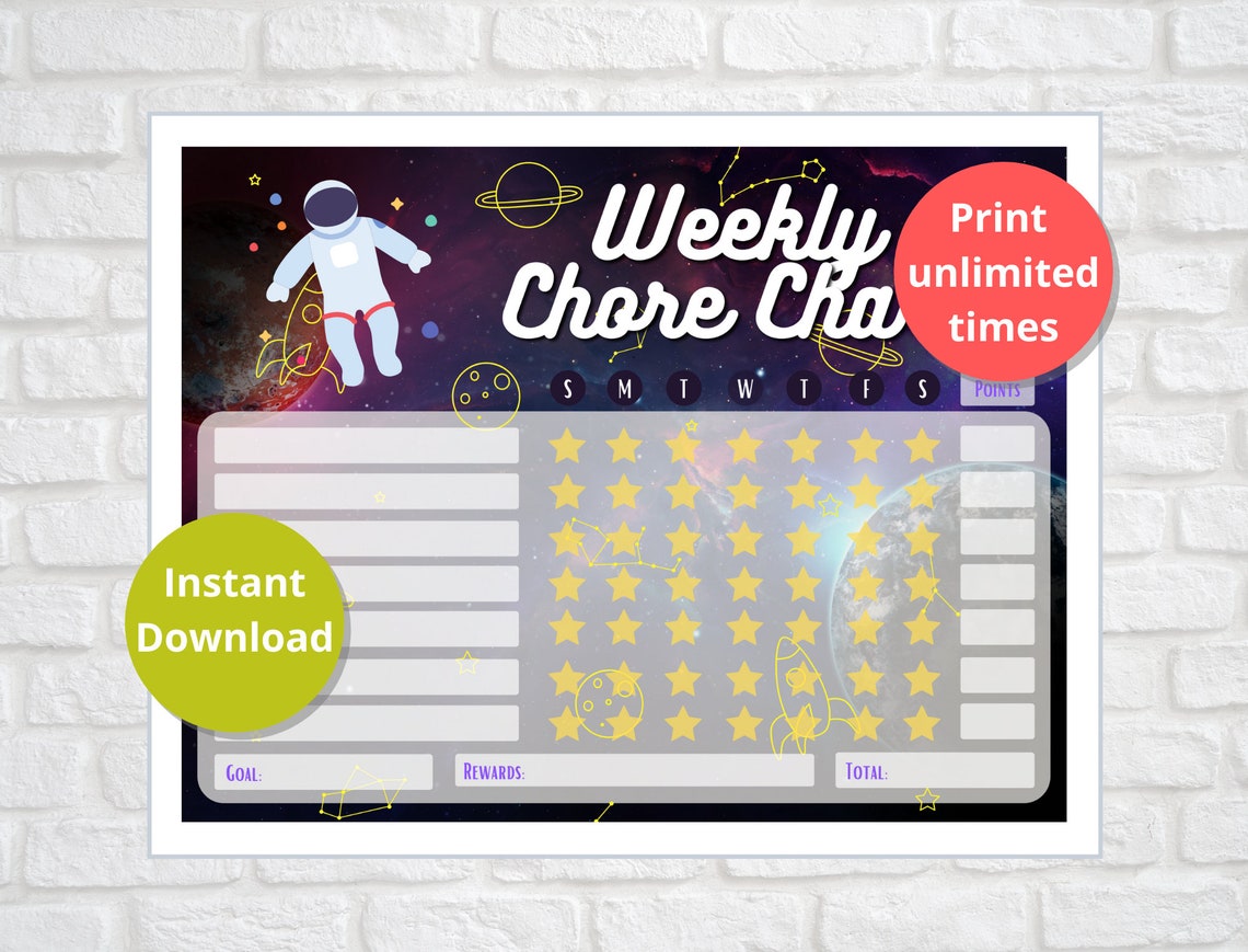 Basic Space Universe Chore Chart for Kids Children Point Rewards System ...