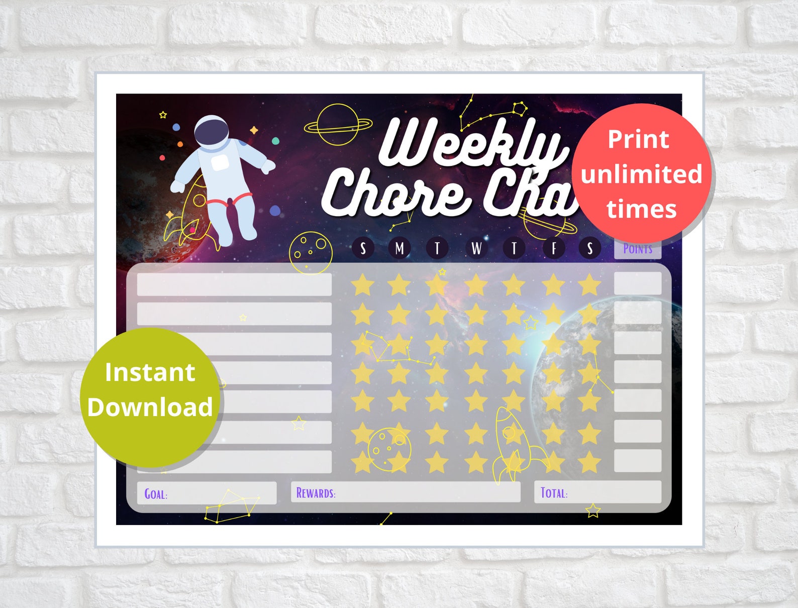 Basic Space Universe Chore Chart for Kids Children Point Rewards System ...