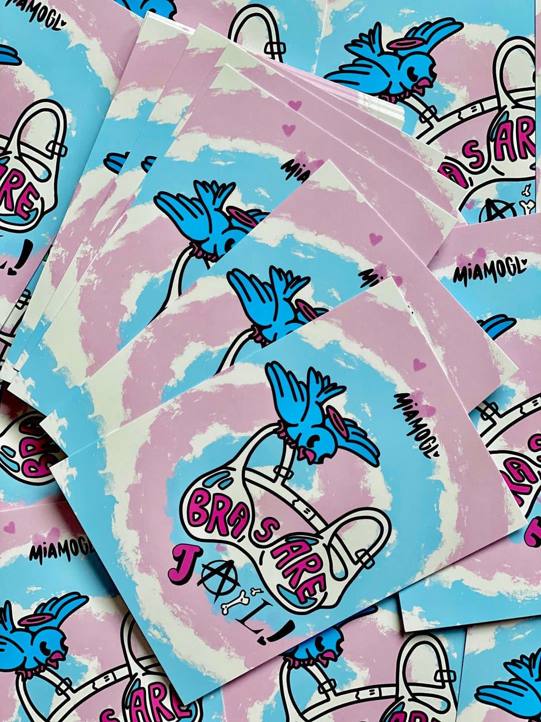 Postcard Bras Are Jail Feminism Cartoon Art Funny Bra Bird Bra Bird ...