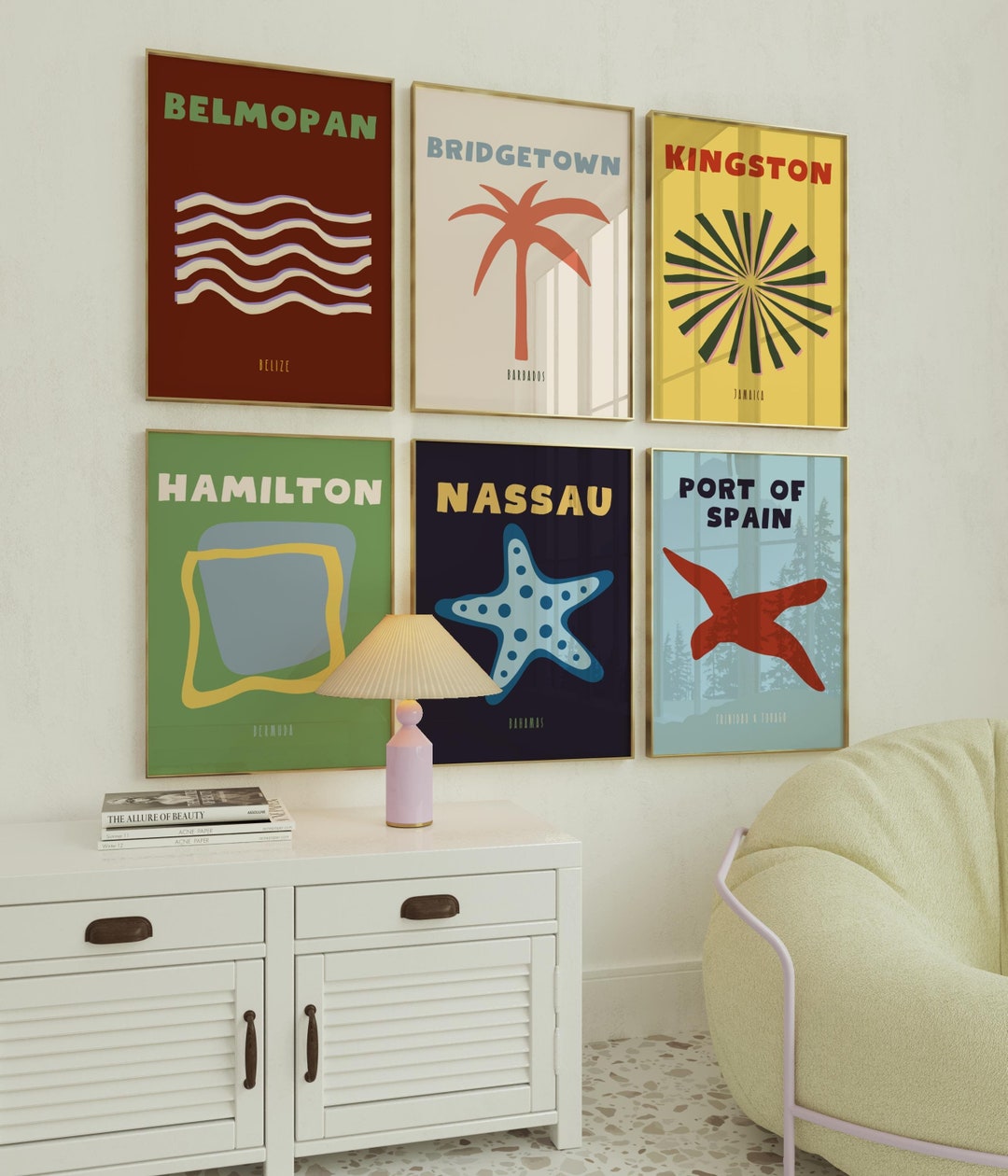 Preppy Caribbean Travel Prints | Set of 6 | Belize Bermuda Barbados ...