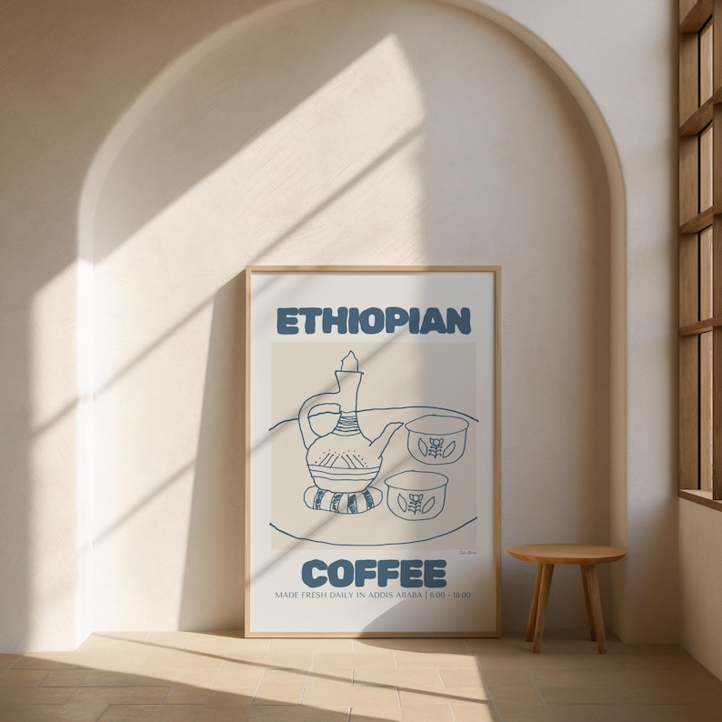 Ethiopian Coffee Jebena Addis Ababa Print | Ethnic Vintage Food Decor ...