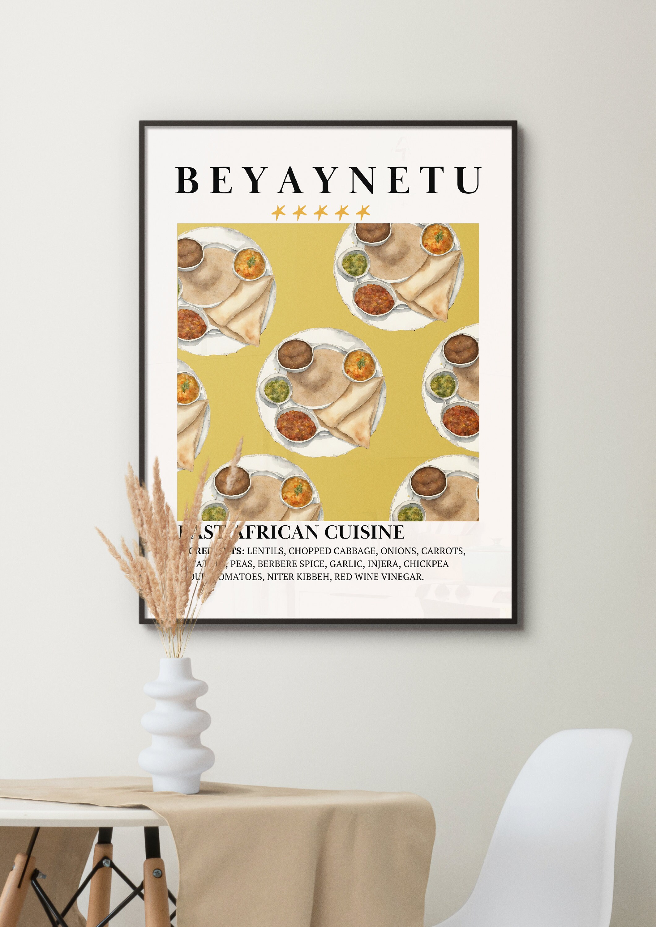 5 Star Beyaynetu East African Poster - Minimalist Injera Ethiopian Food ...