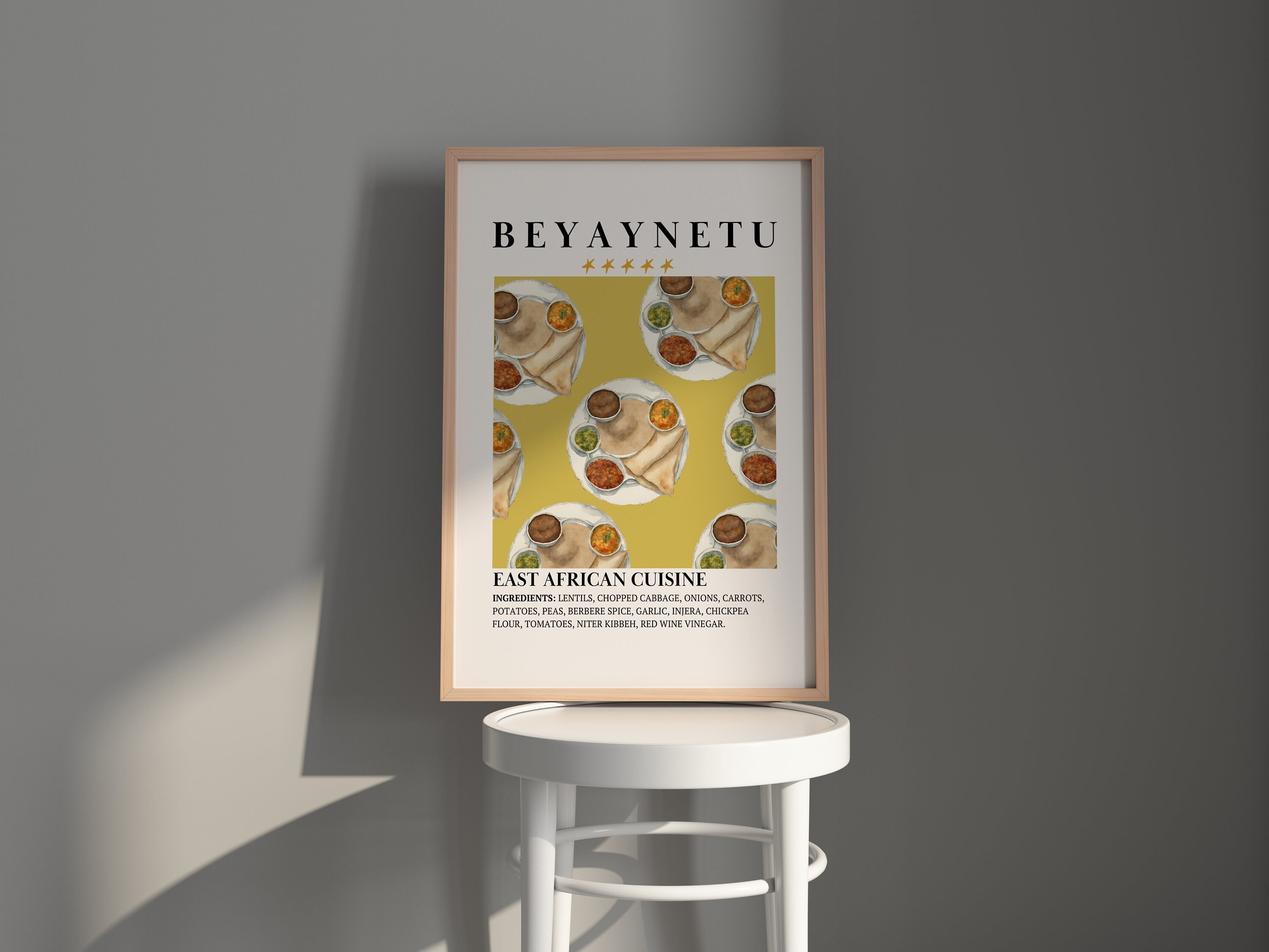 5 Star Beyaynetu East African Poster - Minimalist Injera Ethiopian Food ...