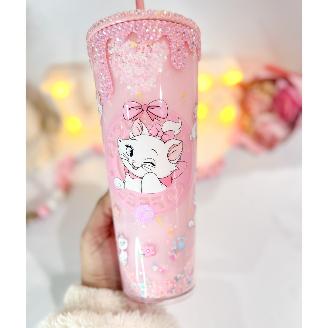 Marie Kitty Snowglobe Tumbler Drip Rhinestones Snowglobe Cup Pink Snowglobe Cup - Etsy