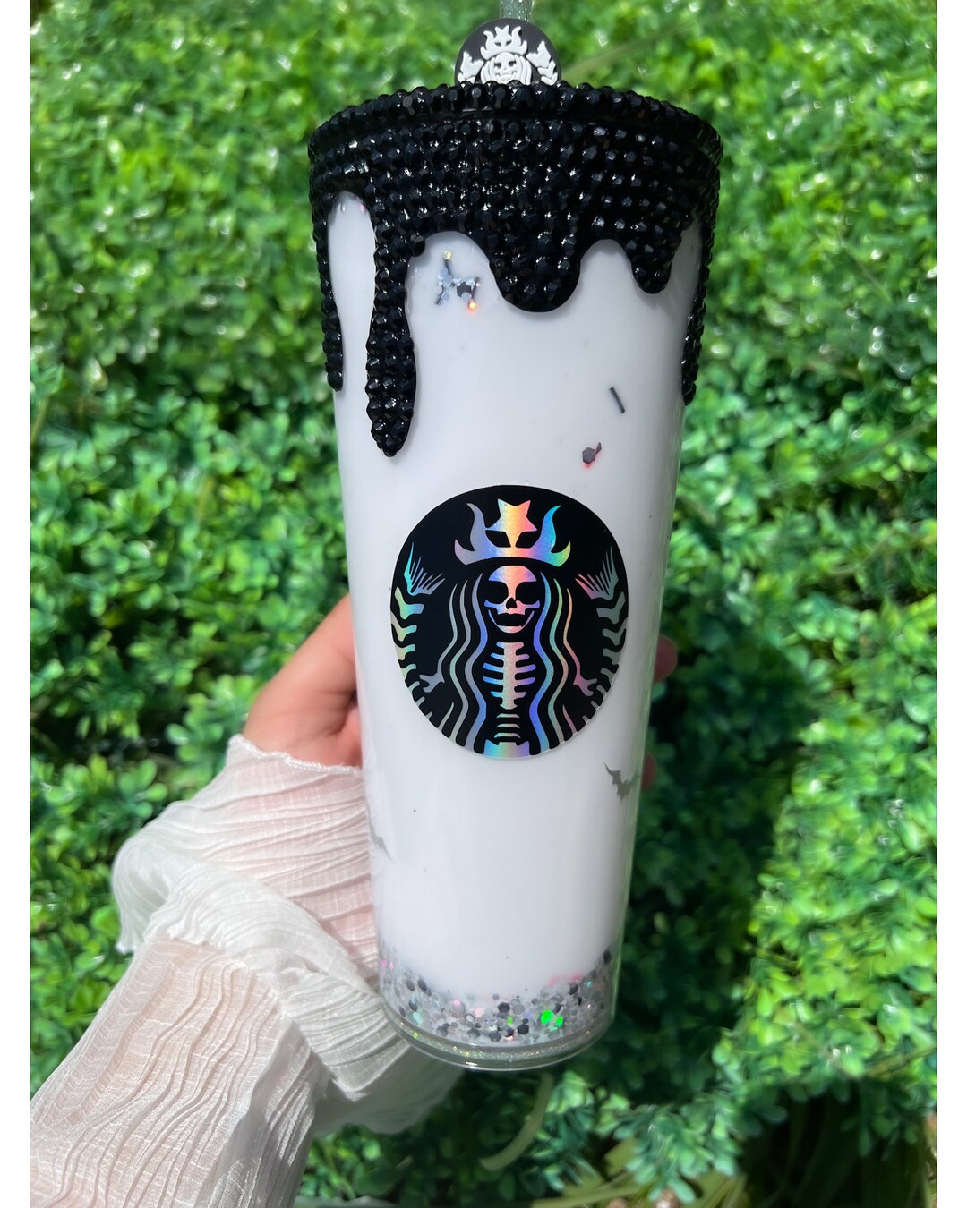 Rhinestone Drip Cup Starbucks Skeleton Cup Snowglobe Tumbler - Etsy