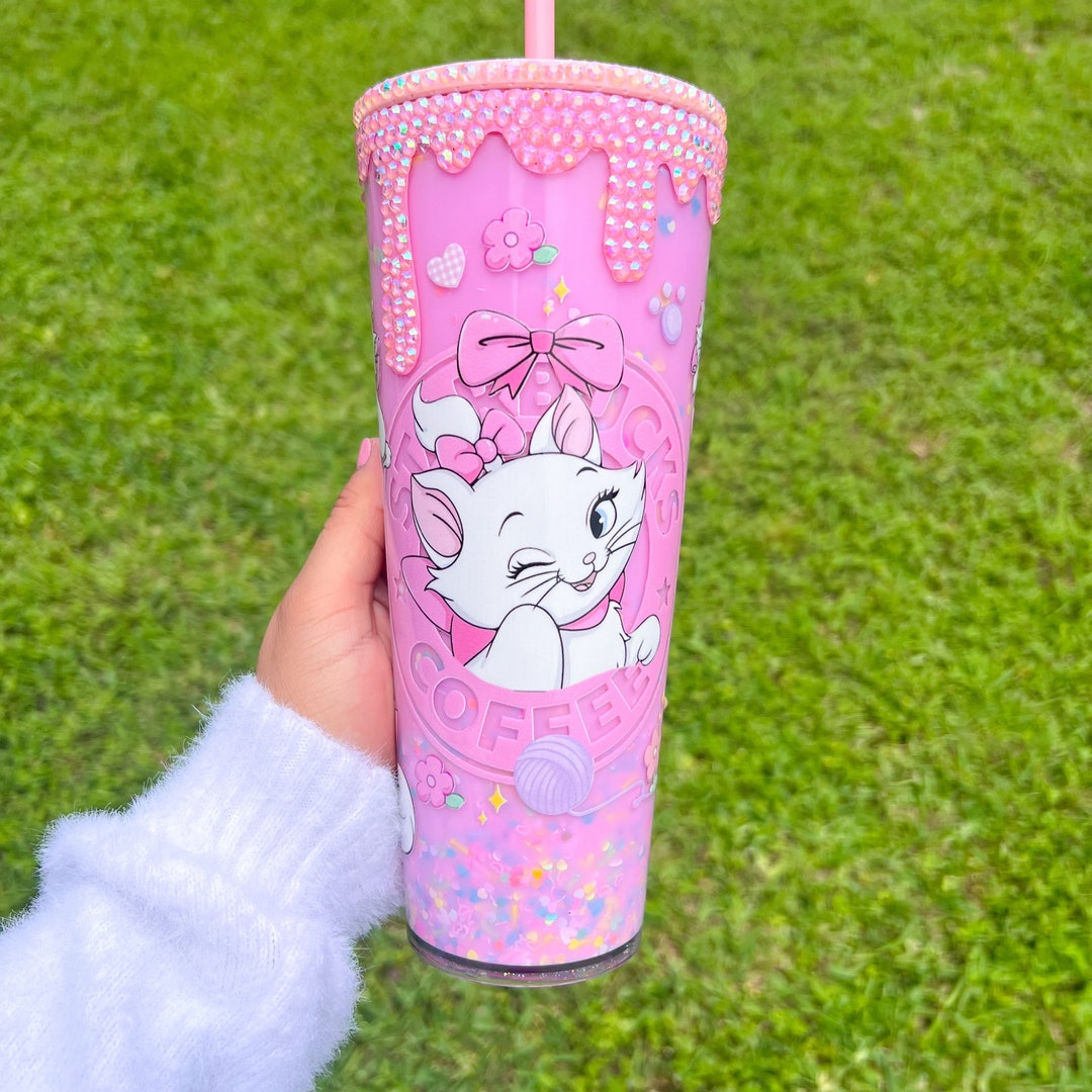 Marie Kitty Snowglobe Tumbler Drip Rhinestones Snowglobe Cup Pink Snowglobe Cup - Etsy