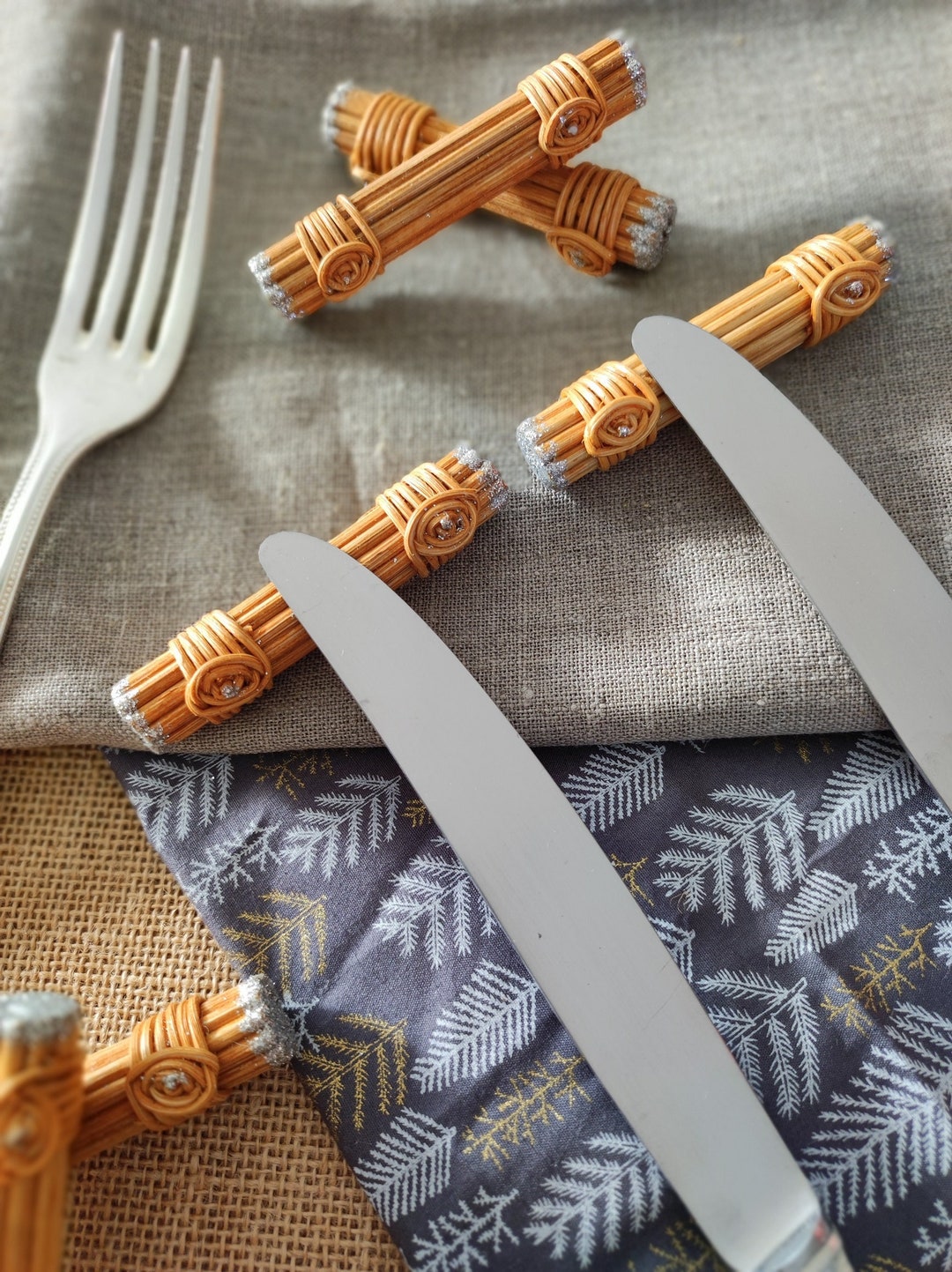 6 Rattan Party Knife Rests - Etsy