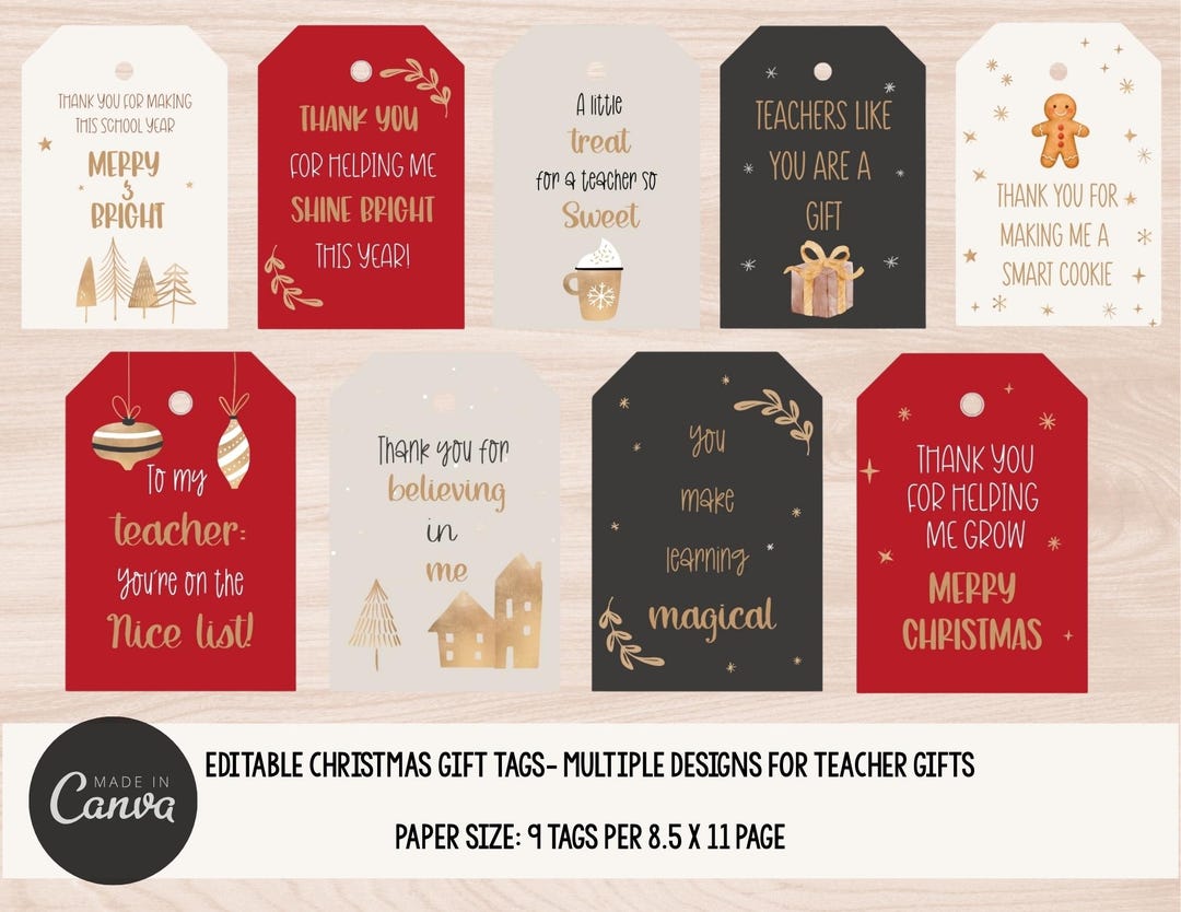 Teacher Christmas Gift Tags – Printable & Editable | Digital Download ...