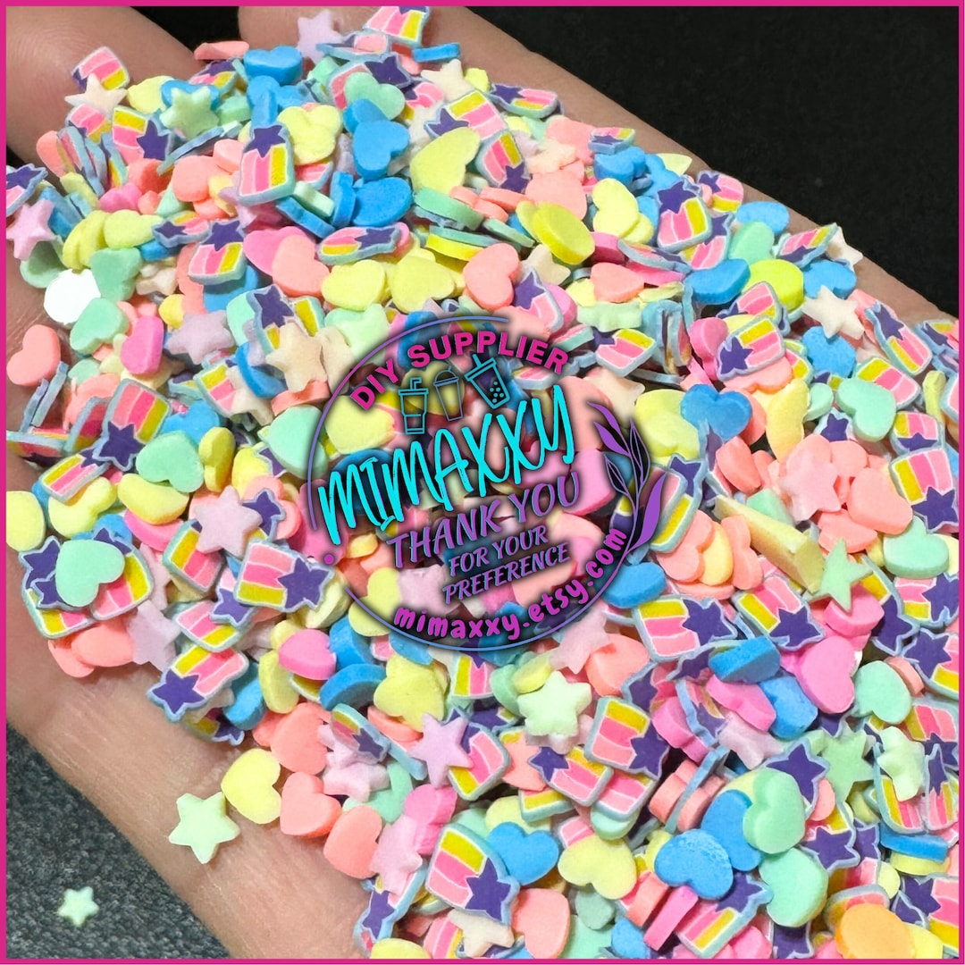 5mm Pastel Heart, Rainbow, Conversation Heart, Polymer Clay Slices ...