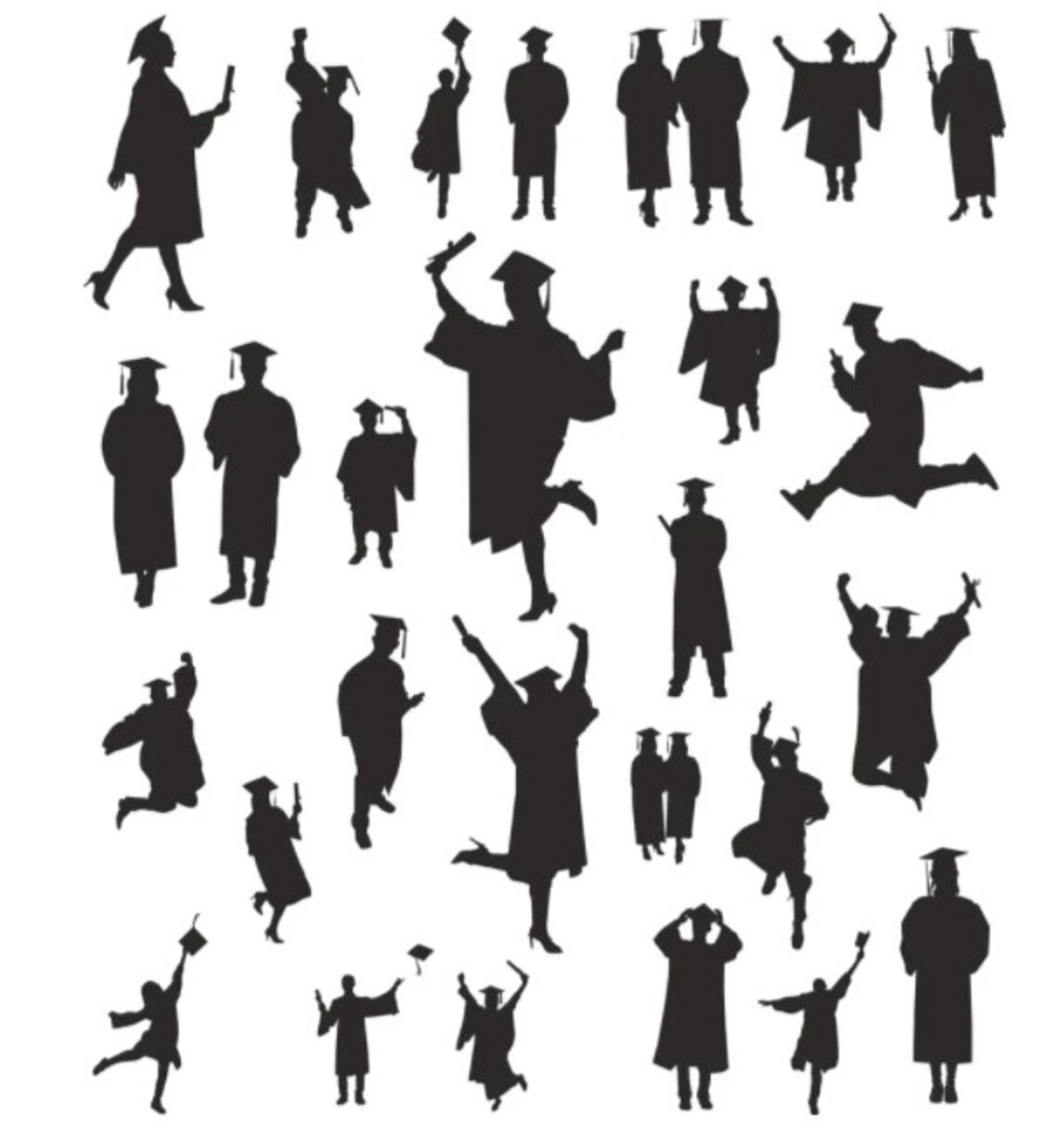 Graduation Silhouette SVG Bundle: Graduate Clipart Vector (digital ...