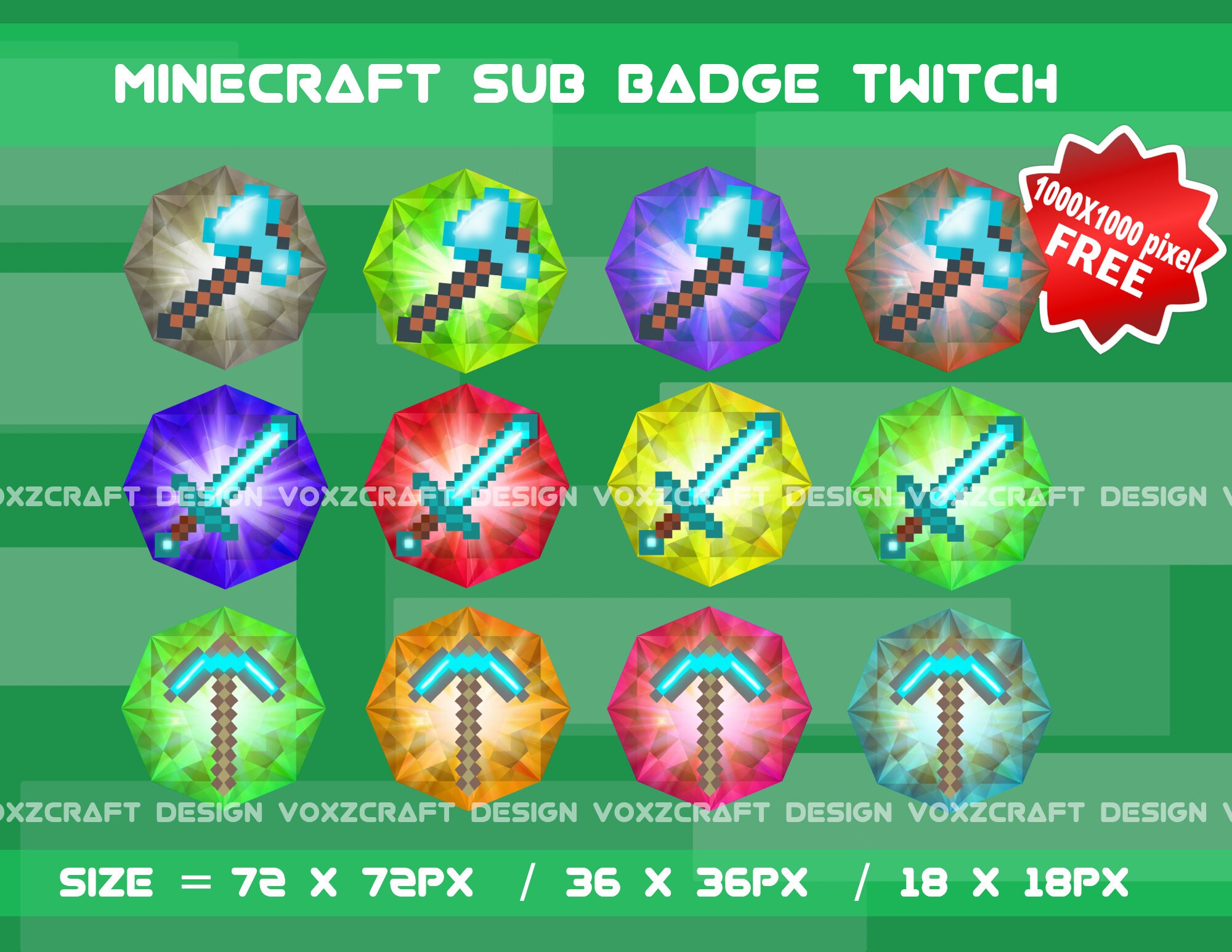 Minecraft Twitch Sub Badge Pack, Minecraft Twitch Sub Badge, Twitch Sub ...