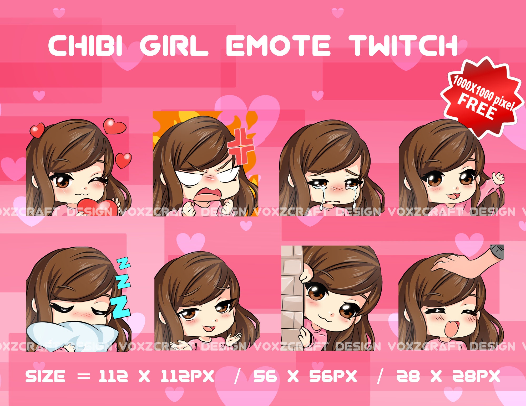 Chibi Girl Brown Hair Brown Eyes Twitch Emotes Pack, Avatar Twitch ...