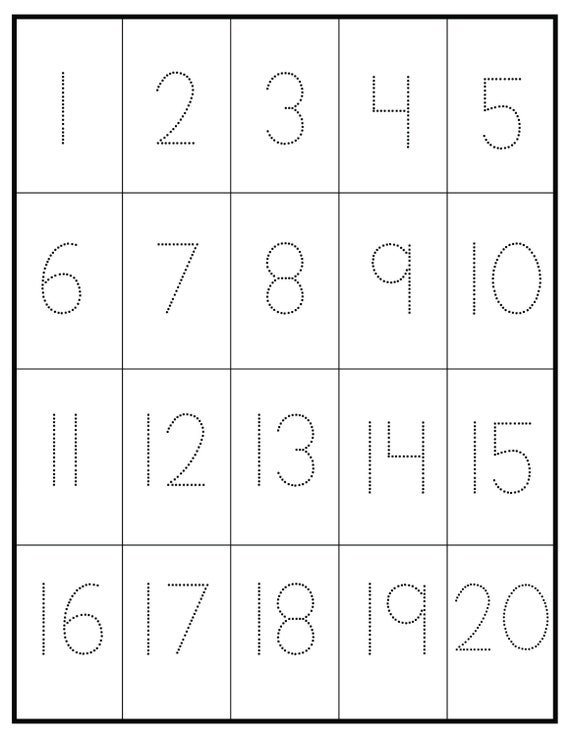 Number Tracing Practice 1 20 Tracing Worksheet Preschool Etsy Canada