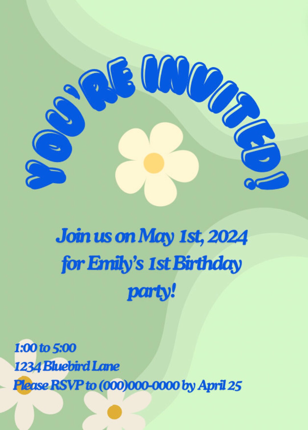 Green Floral Trendy Birthday Invitation - Etsy
