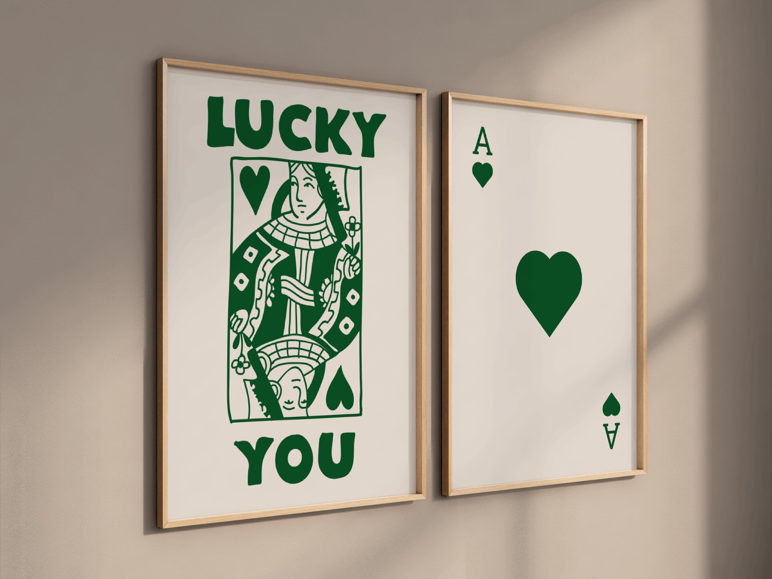 Trendy Retro Posters/ Emerald Green and Beige Ace of Hearts - Etsy UK