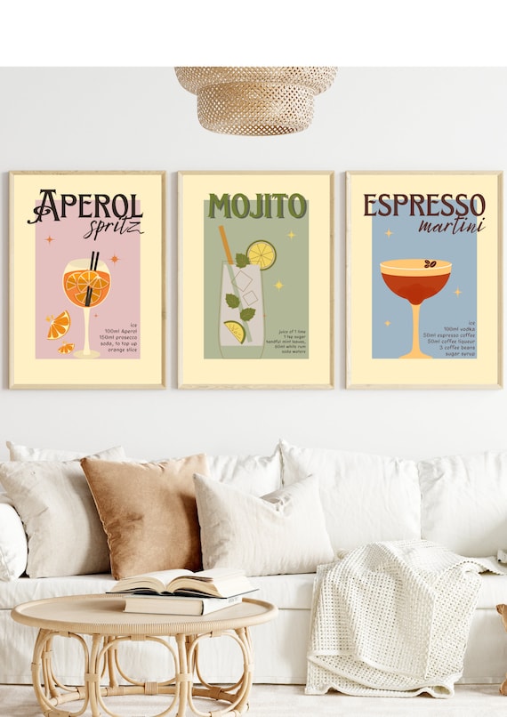Set of 3 Cocktail Prints/ Retro Vintage Cocktail Poster Set/ - Etsy