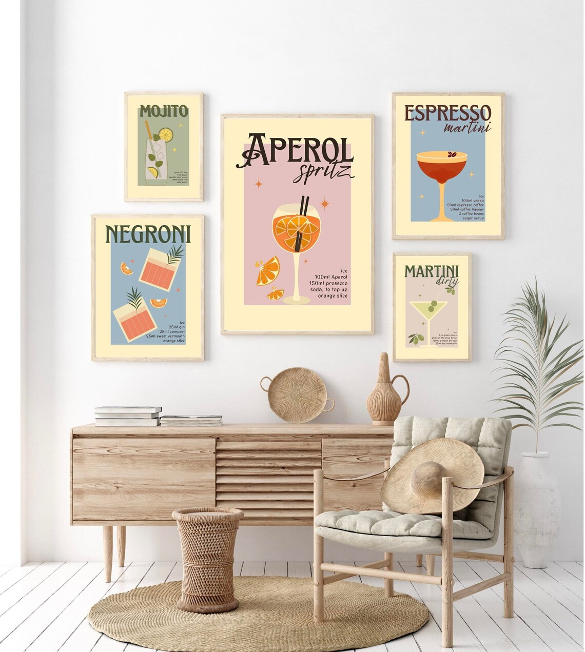 Retro Cocktail Print Gallery Wall of 5 Prints/ Bright and - Etsy UK