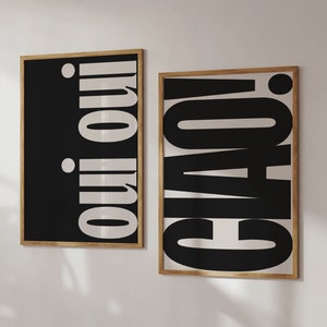 Retro 'oui Oui' Quote Poster: Black and Beige Italian Wall Art - Etsy