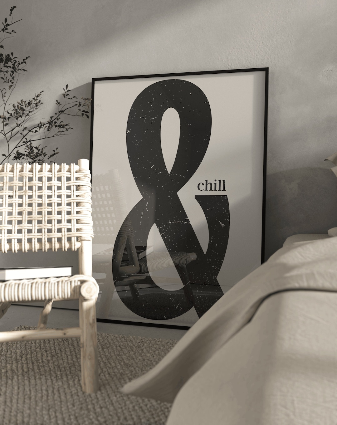 Retro Style Black and Beige Quote '& Chill!'/ Textured Monochrome Quote ...
