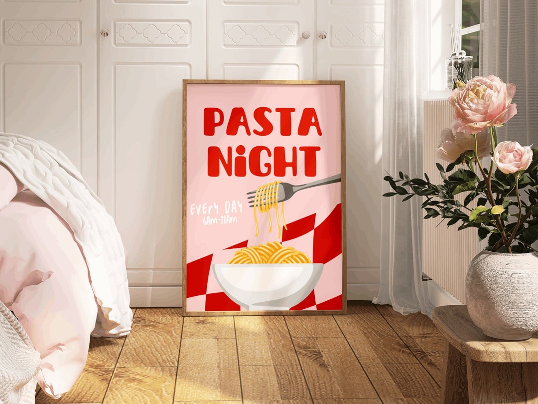 Funky Posters for Kitchen With Quote 'pasta Night' in Red and Pink ...