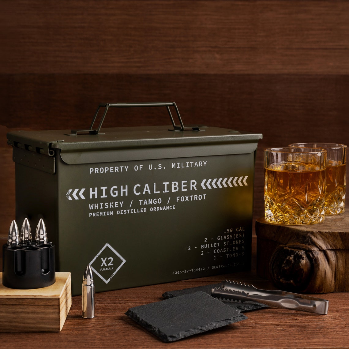 Whiskey Glasses Steel Whiskey Stones in Unique Tactical Box | Etsy