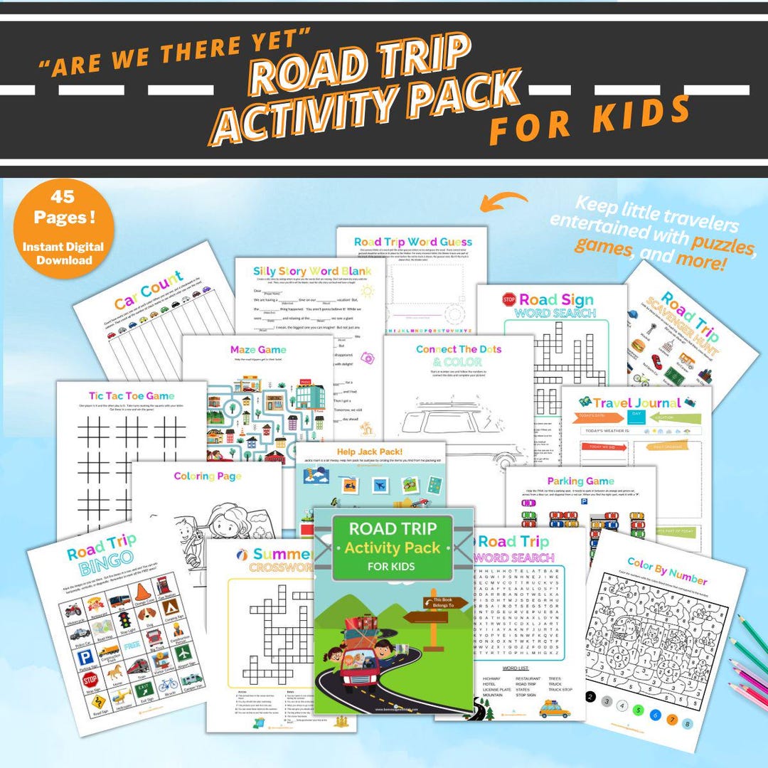 ULTIMATE Road Trip Activity Pack for Kids: 45 Pages of Travel Games ...
