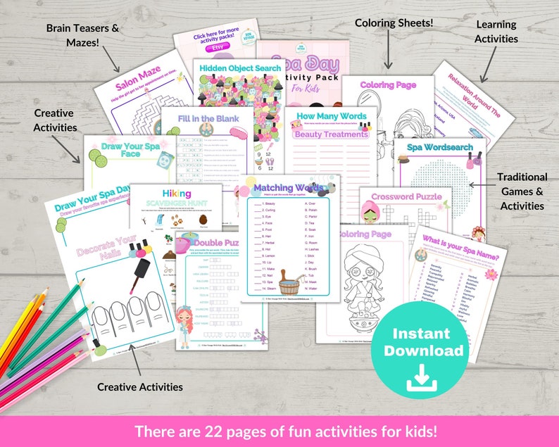 Kids Spa Day Activity Pack: Games, Puzzles, Coloring (PDF) - Etsy