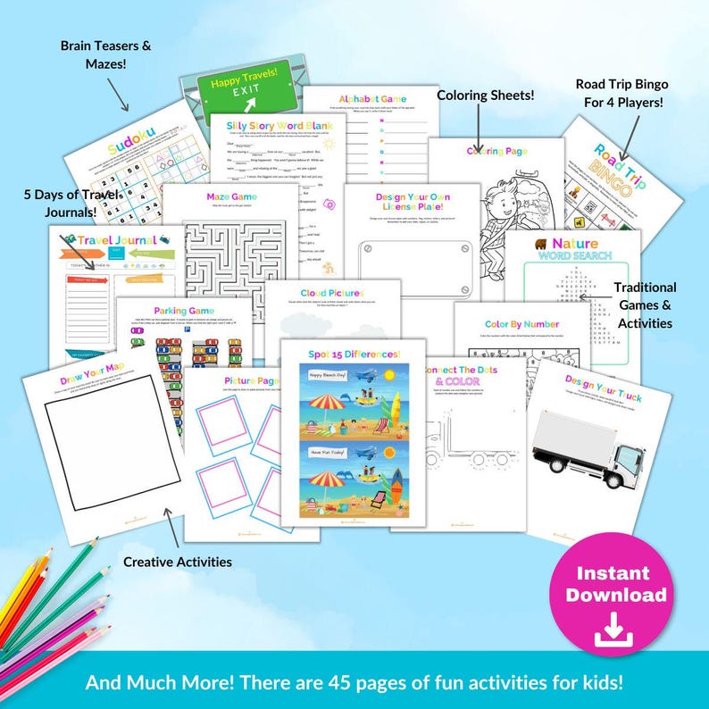 ULTIMATE Road Trip Activity Pack for Kids: 45 Pages of Travel Games ...