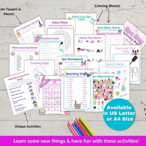 Kids Spa Day Activity Pack: Games, Puzzles, Coloring (PDF) - Etsy