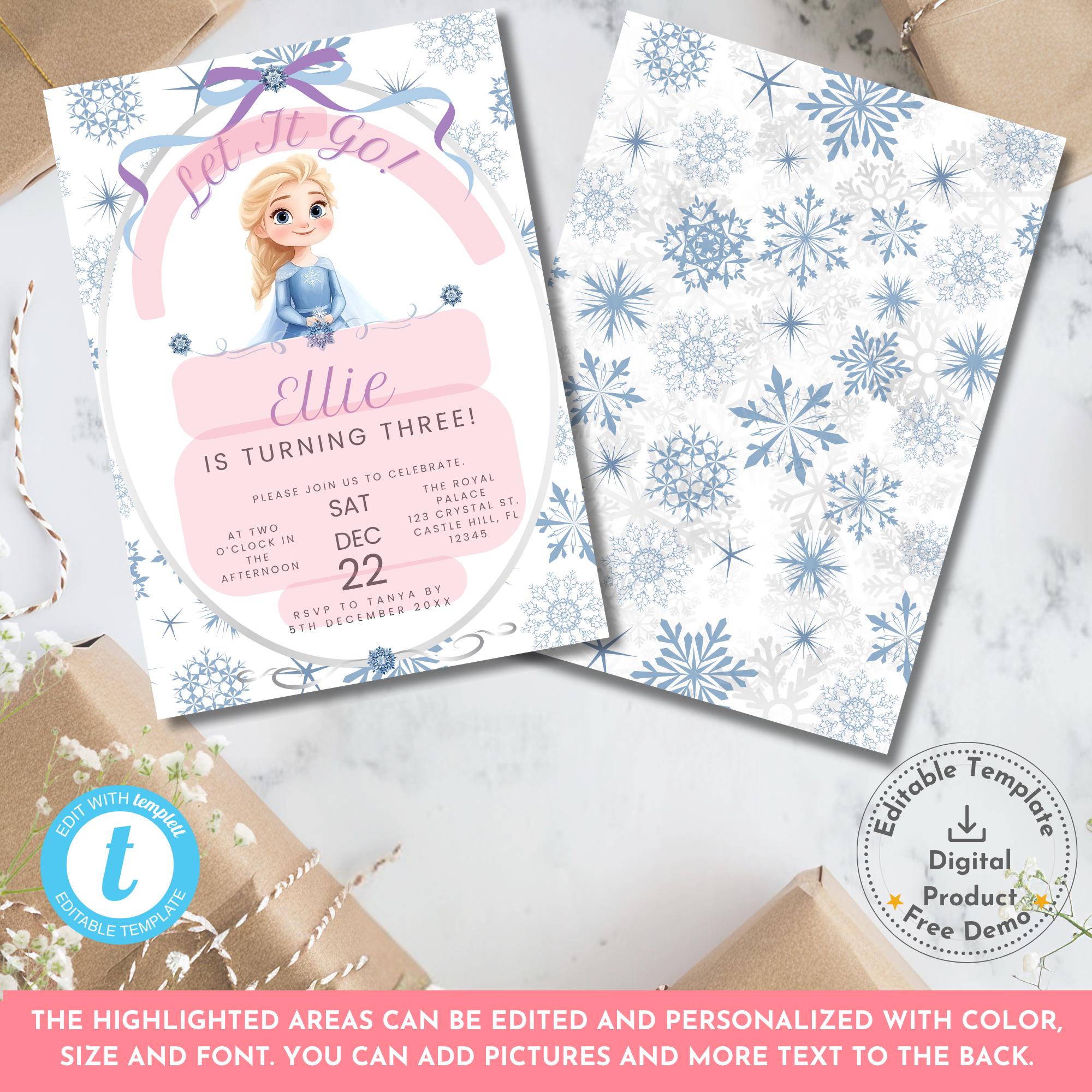 Elsa 3rd Birthday Invitation: Frozen Winter Snowflake Design - Editable ...