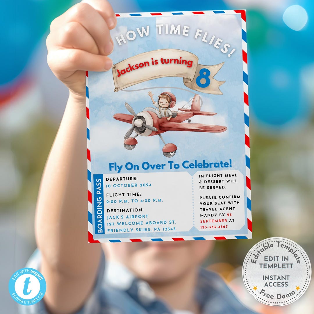 Airplane Birthday Invitation Template | Vintage Aviation Party ...