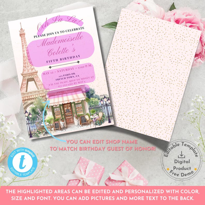 Parisian Kids 5th Birthday Invitation, Eiffel Tower Invite, Travel ...