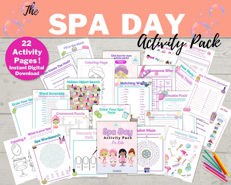 Kids Spa Day Activity Pack: Games, Puzzles, Coloring (PDF) - Etsy