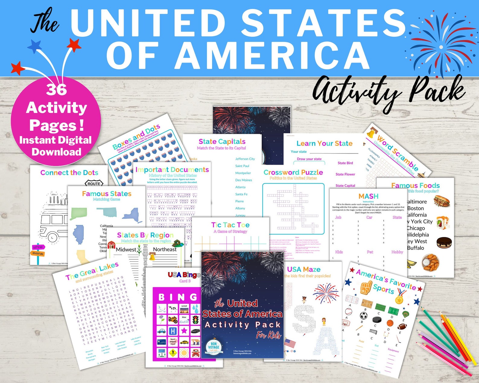 USA Activity Pack for Kids: Printable Games & Coloring Pages (digital ...