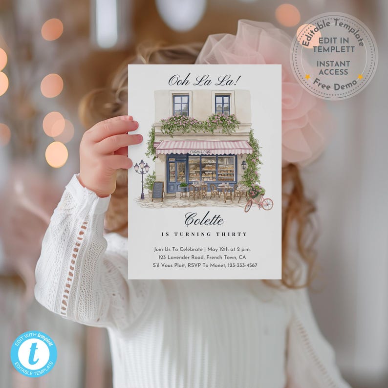 Paris Birthday Invitation | Eiffel Tower, French Cafe (digital Download ...