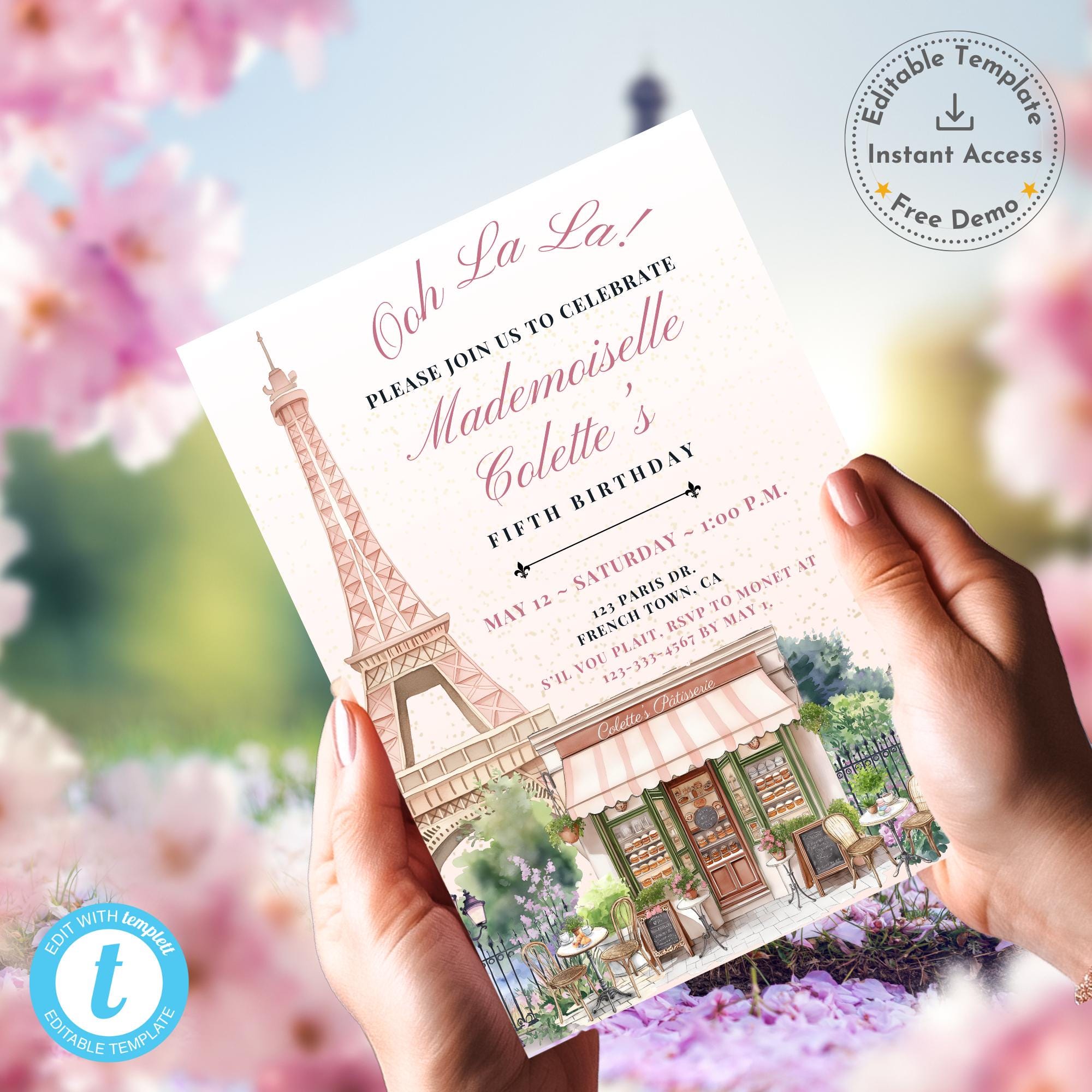 Parisian Kids 5th Birthday Invitation, Eiffel Tower Invite, Travel ...
