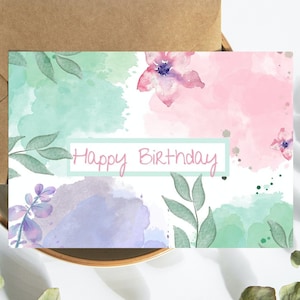 Watercolor Flowers Birthday Card | Printable Floral Design (digital ...