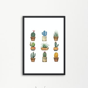 Watercolor Cactus Print, Cactus Art Print, Digital Cactus Artwork ...