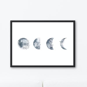 Floral Blue Phases of the Moon Printable, Moon Phases Printable ...