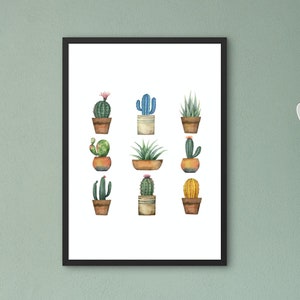 Watercolor Cactus Print, Cactus Art Print, Digital Cactus Artwork ...